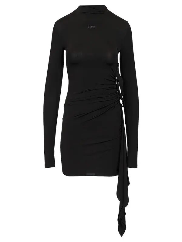 Off-White Second Skin Draped Long Sleeve Mini Dress - Black