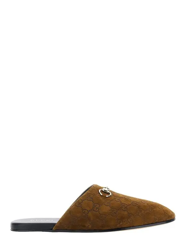 Gucci Suede Gg Motif Horsebit Mule - Multicolor