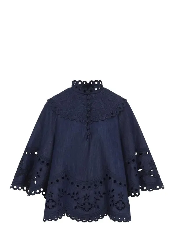 Zimmermann Mahon Broderie Denim Top - Blue