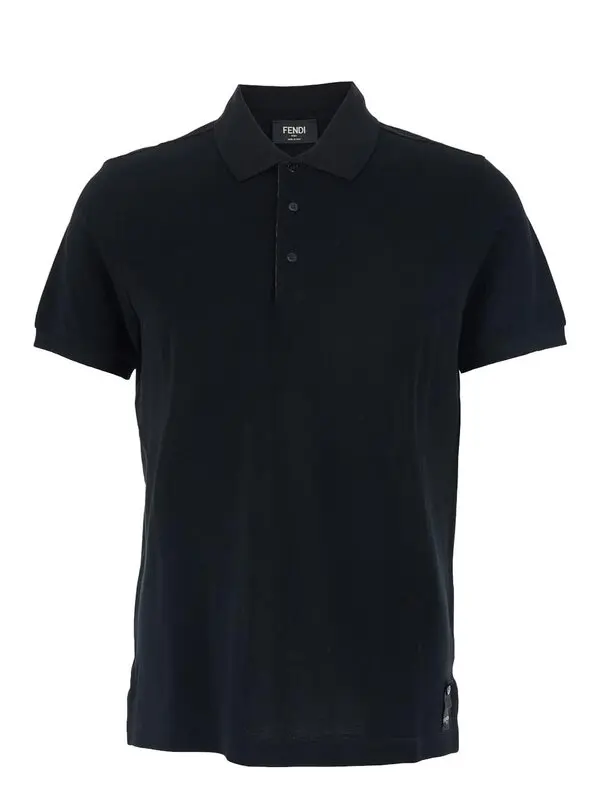 Fendi Polo Shirt With Logo Patch On The Front In Cotton Pique - Black