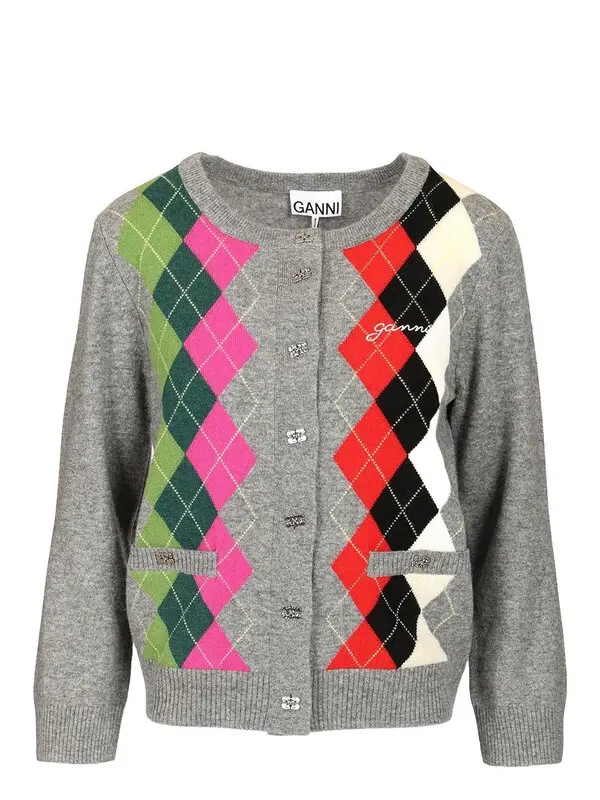 GANNI Checked Cardigan - Gray