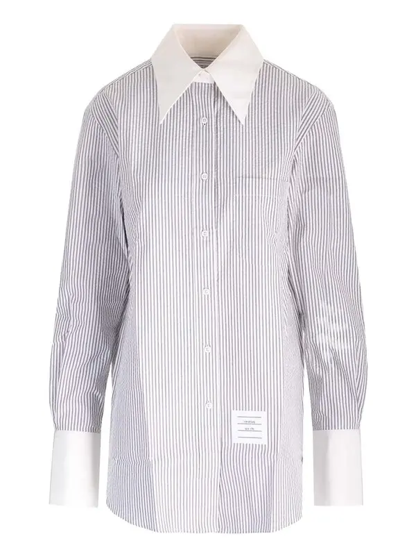 Thom Browne Striped Seersucker Long Shirt - Gray