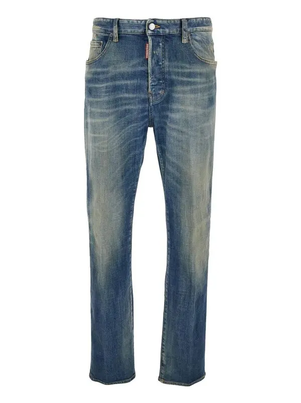 Dsquared2 Blue Jeans With Logo Patch On The Rear And Distressed Effect In Denim - Multicolor