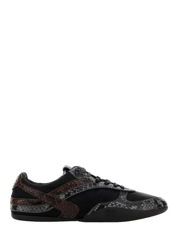 Miu Miu Nylon And Python Print Leather Sneakers - Black