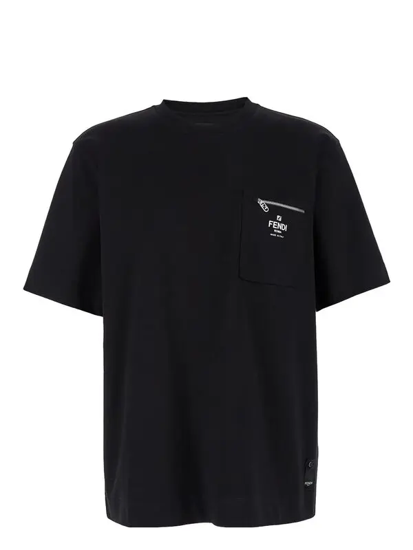 Fendi Crew Neck T-shirt With Logo Print On The Front In Cotton For - Black