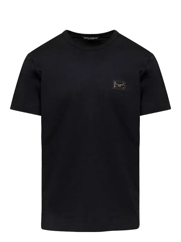 Dolce & Gabbana T-shirt With Logo Tag Detail On The Front In Cotton - Black