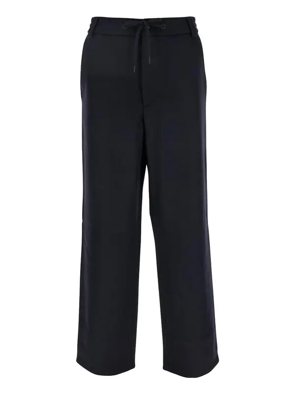 Moncler Blue Pants With Drawstring Elastic Waist And Logo Patch On The Rear In Wool - Multicolor