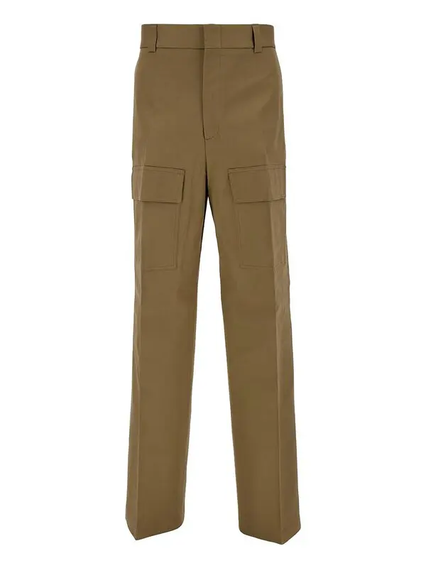 Gucci Beige High-waisted Pants With Logo Patch In Cotton - Multicolor