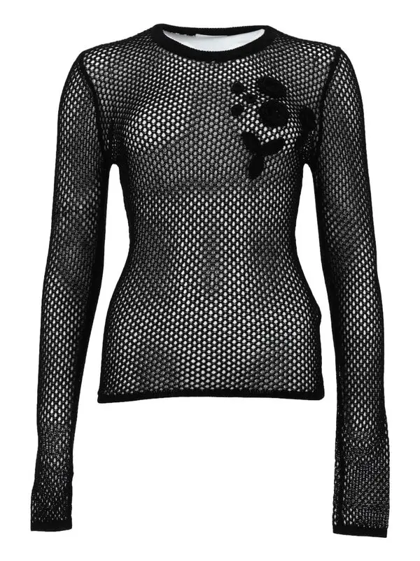 GANNI Mercerized Cotton Mesh Top - Black