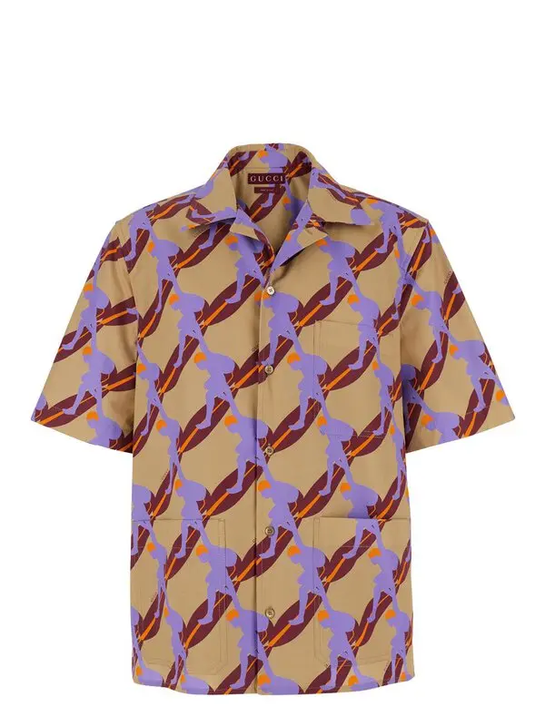Gucci Bowling Shirt With Cuban Collar And All-over Print In Cotton - Multicolor