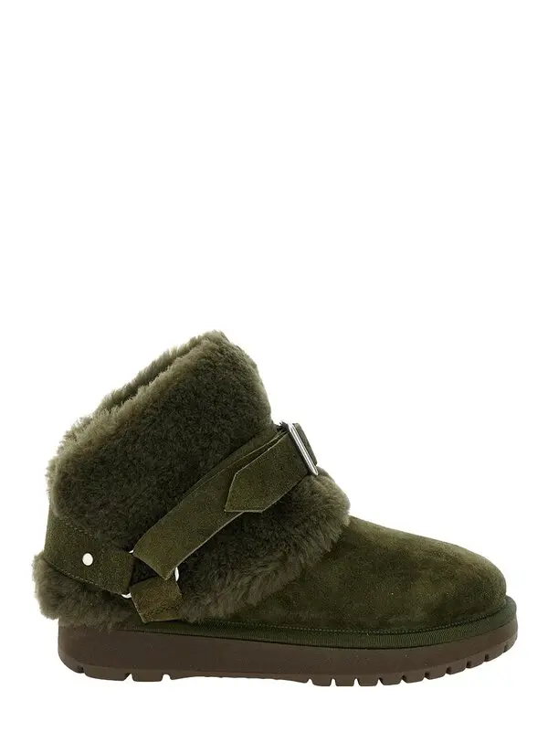Burberry Snug' Green Ankle Boots With Strap In Suede And Shearling - Multicolor