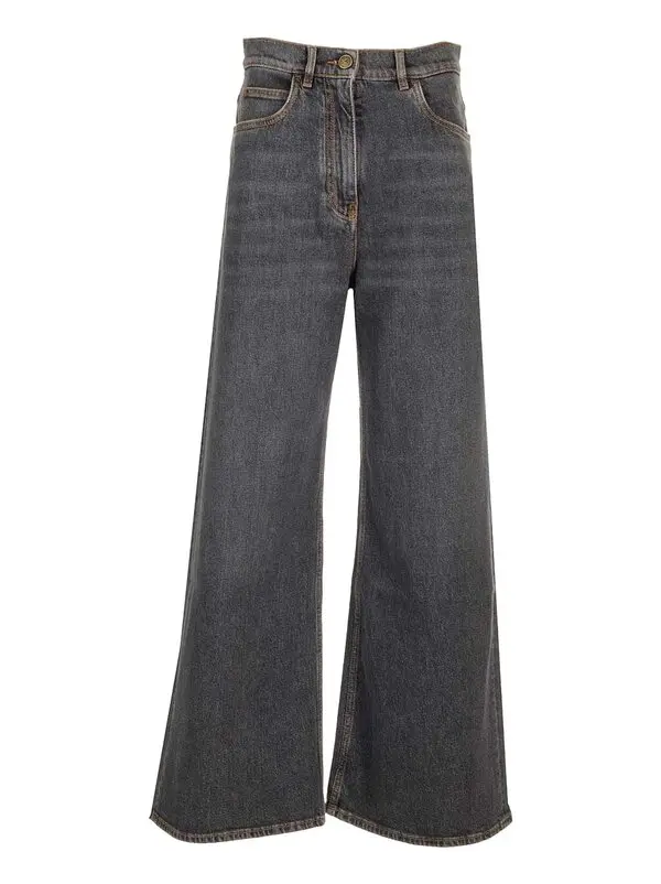 Etro Wide Leg Denim Trousers - Gray