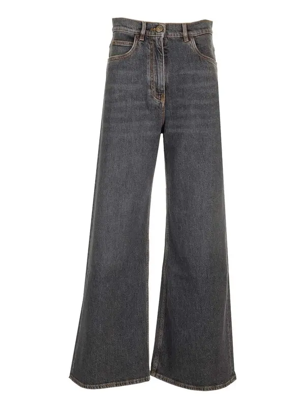 Etro Wide Leg Denim Trousers - Gray