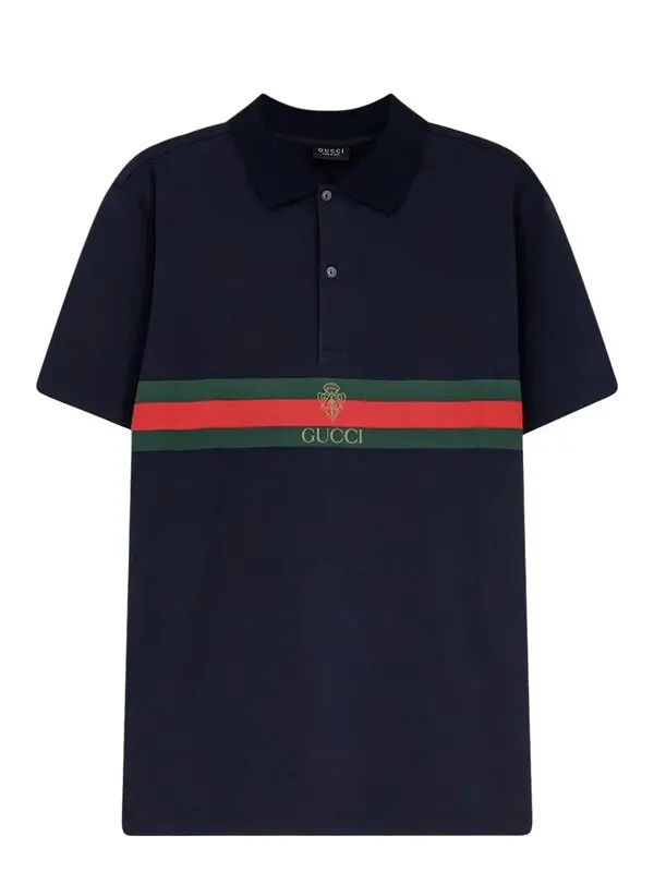 Gucci Cotton Polo Shirt With Web Print On The Front - Multicolor