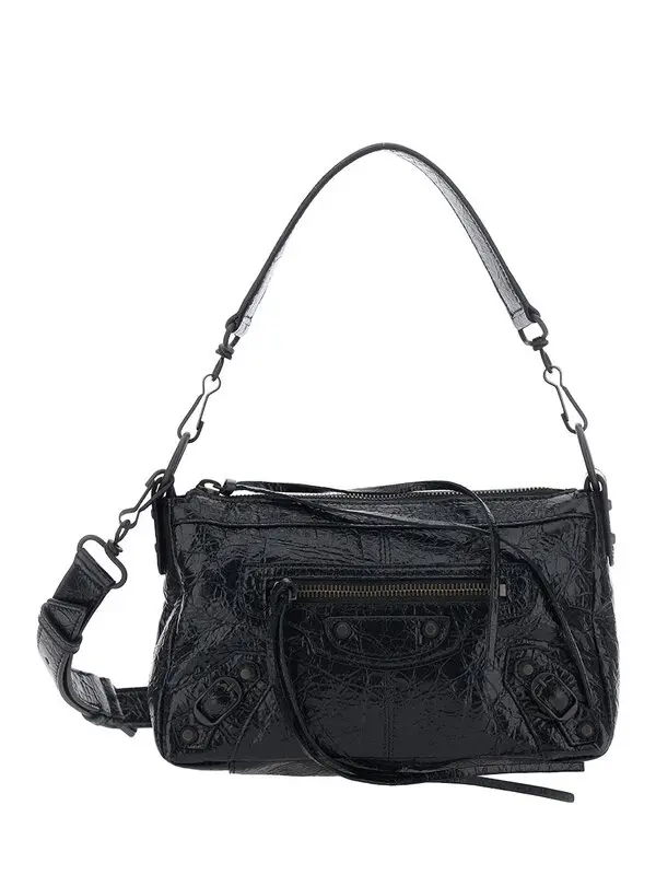 Balenciaga Le City Moto' Black Mini Shoulder Bag With Adjustable And Removable Strap In Leather For - Multicolor
