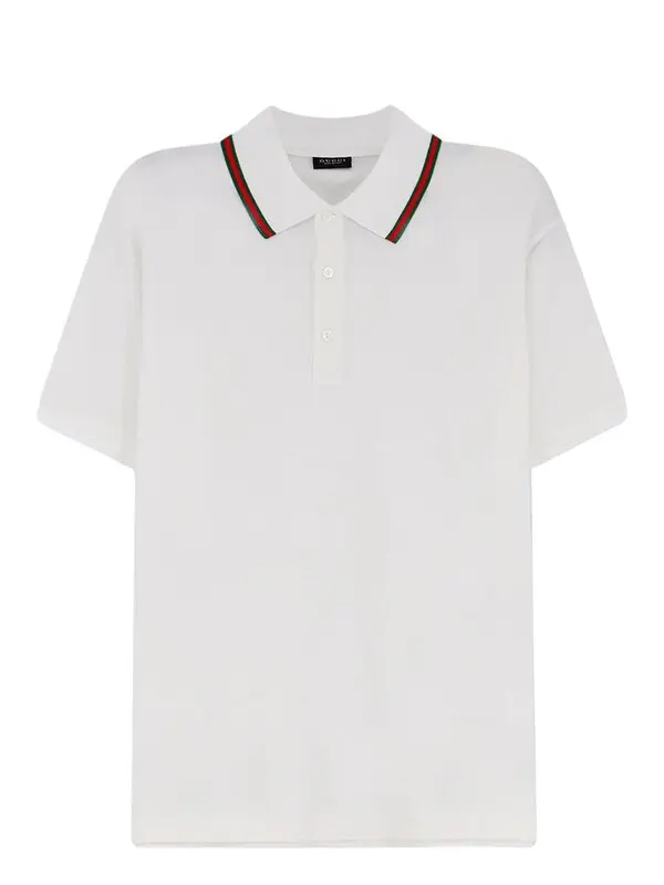 Gucci Cotton Polo Shirt With Nastro Web Detail On The Collar - White