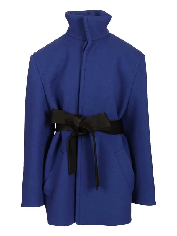 Saint Laurent Short Coat With Belt - Blue
