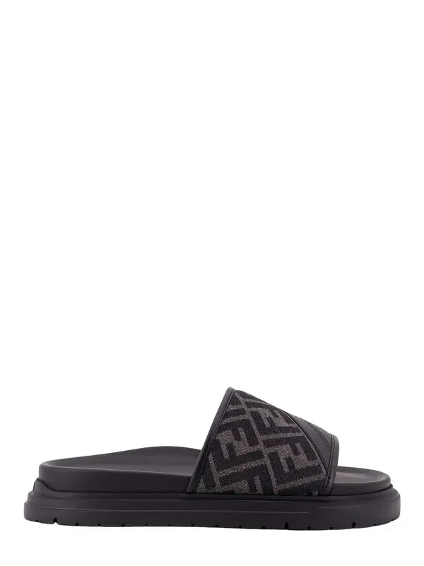 Fendi Leather Ff Jacquard Sandals - Multicolor