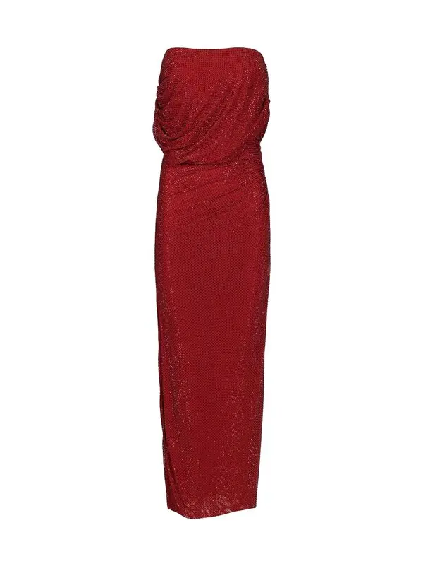SELF-PORTRAIT Burgundy Rhinestone Drape Midi Dress - Multicolor
