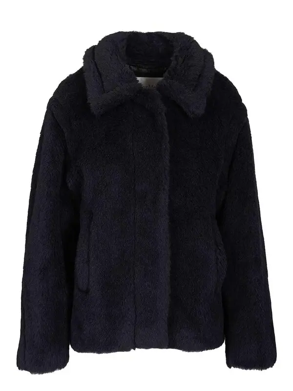 Max Mara Fuggito Short Teddy Single Breast Coat - Blue