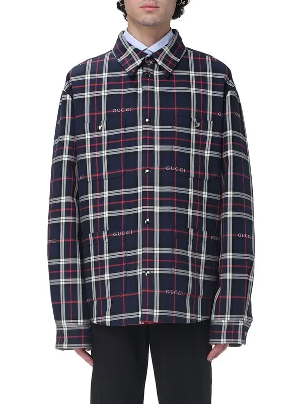 Gucci Cotton Plaid Logo Jacket - Blue