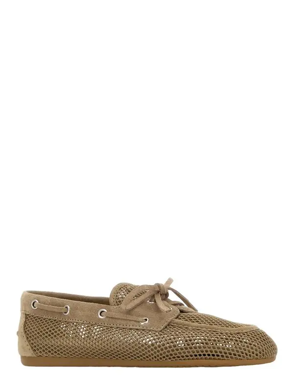 Miu Miu Perforated Suede And Nylon Boat Shoes - Cream
