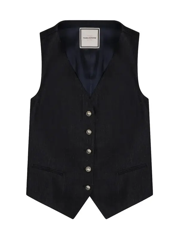 Tagliatore Linen Blend Buttoned Vest - Blue