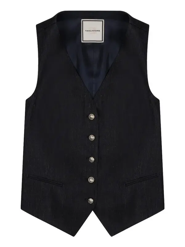 Tagliatore Linen Blend Vest - Blue