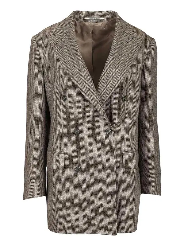 Tagliatore Herringbone Tweed Double-breasted Blazer - Gray