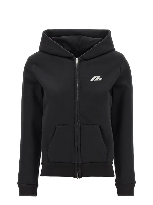 Balenciaga Logo Print Zip Up Hoodie - Black