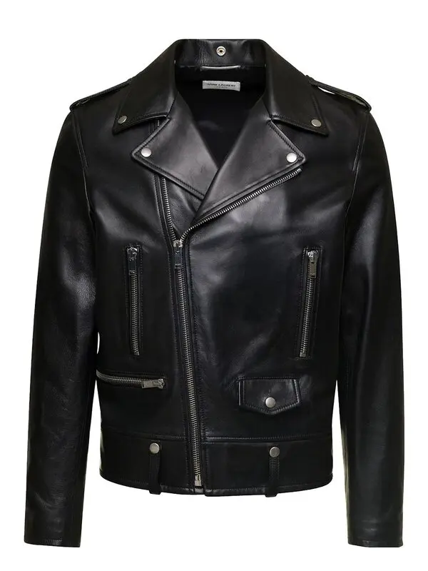 Saint Laurent Biker Jacket With Zipped Pockets In Smooth Leather - Black