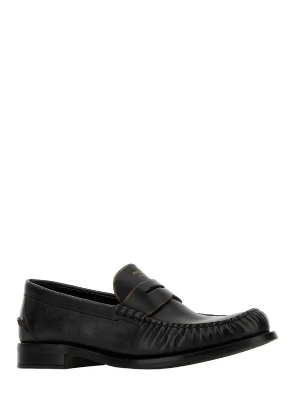 Prada Brushed Leather Loafers - Black