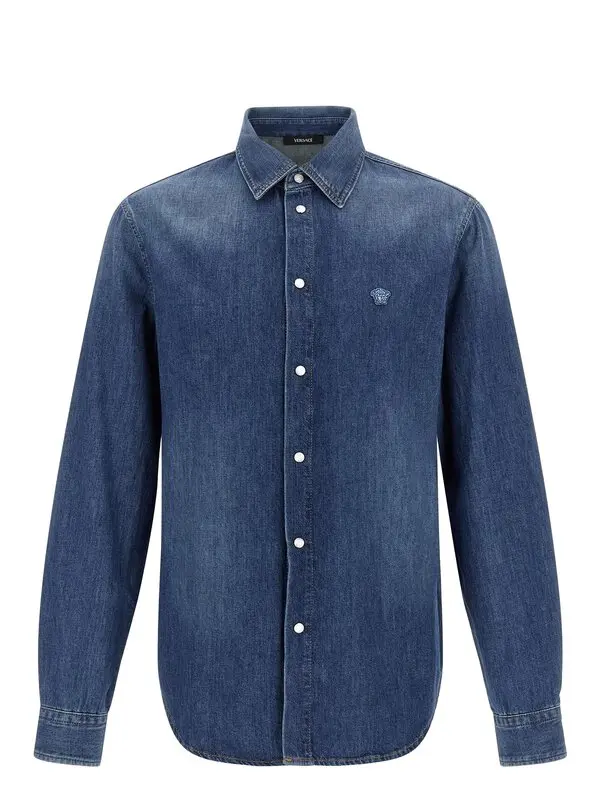 Versace Medusa' Patch Shirt - Blue