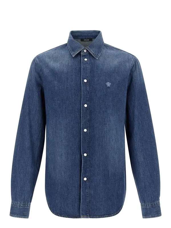 Versace Medusa' Patch Shirt - Blue