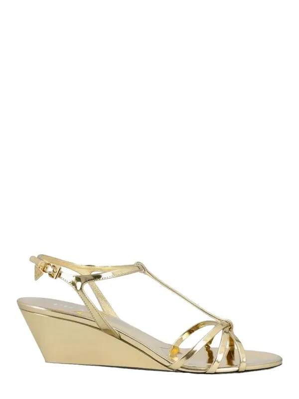 Prada Metallic Leather Wedge Sandals - Silver