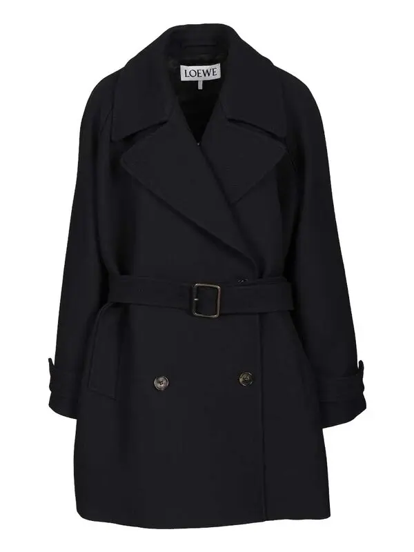 Loewe Double-breasted Wool Blend Drill Coat - Blue