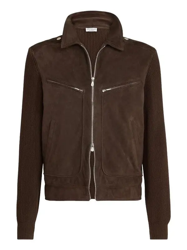 Brunello Cucinelli Calf Suede Zip Fastening Jacket - Brown