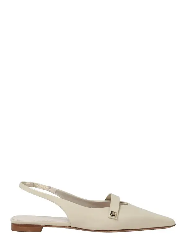 Max Mara Leather Pointed Toe Slingback Flats - Cream