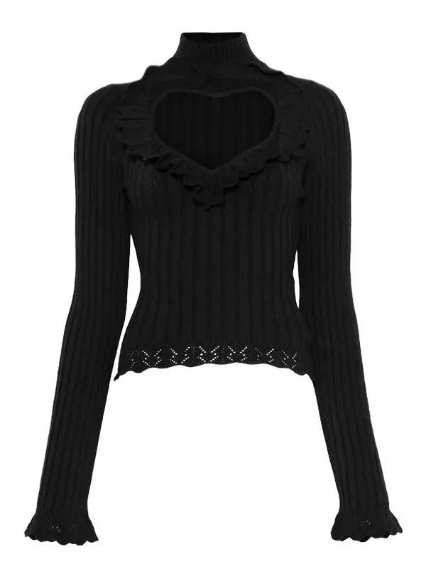 Balenciaga Ribbed Knit High Neck Top - Black