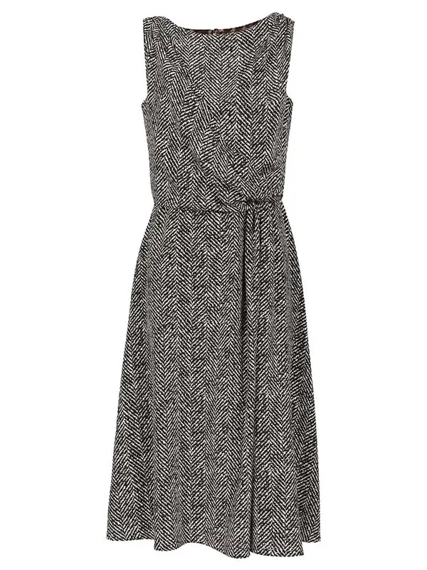 Dolce & Gabbana Heavy Crepe Dress With Chevron Print - Gray