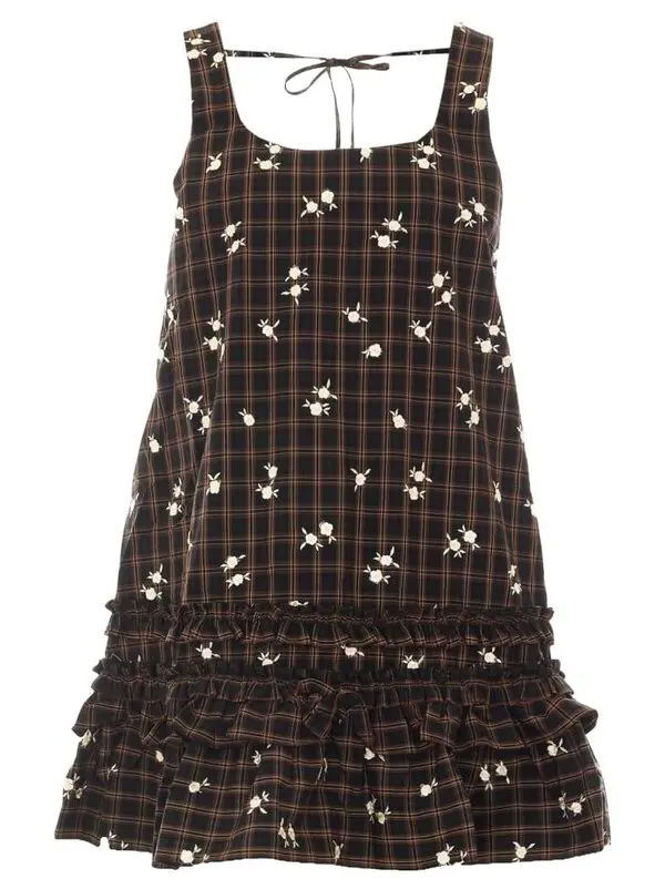 GANNI Printed Check Dress - Brown