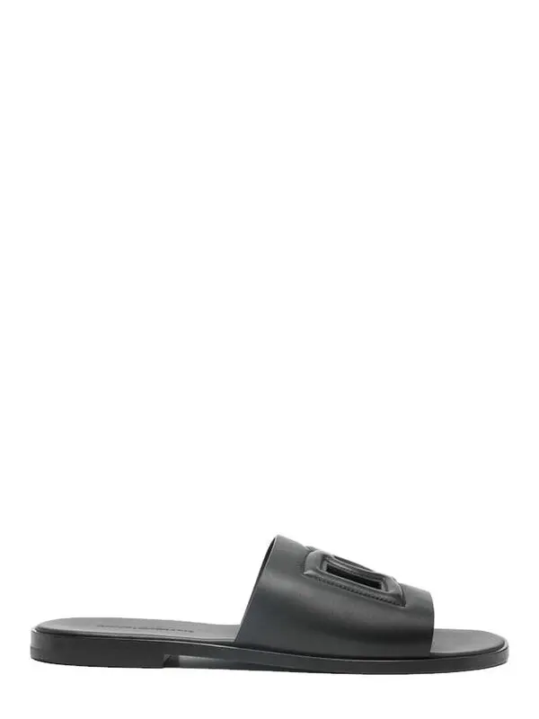 Dolce & Gabbana Leather Logo Slides - Black