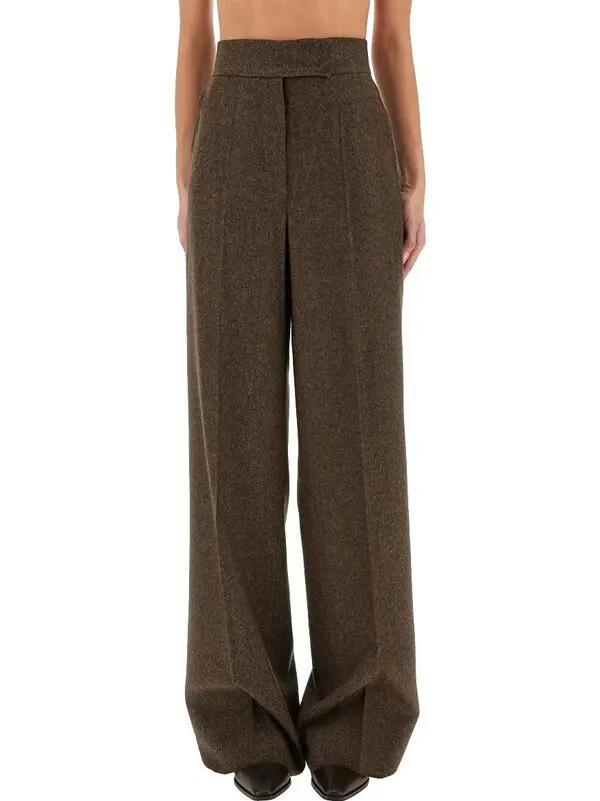 Max Mara Virgin Wool Wide Leg Pants - Brown