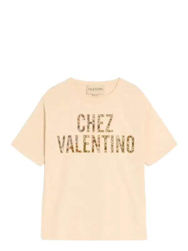 Valentino Garavani Cotton Floral Print Short Sleeve T-shirt - Cream