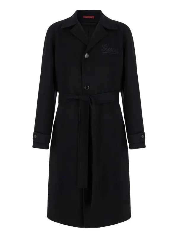 Gucci Black Single-breasted Coat With Wide Notched Revers And Belt In Wool - Multicolor