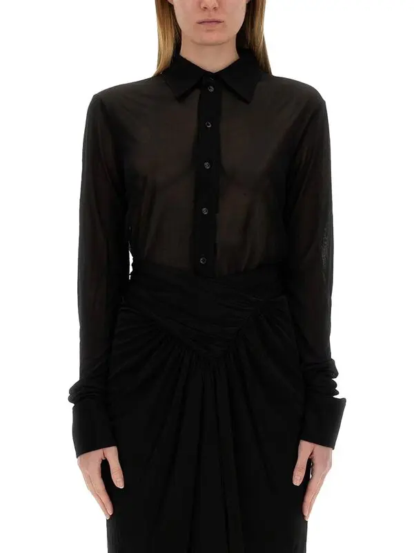 Saint Laurent Sheer Viscose Jersey Shirt - Black