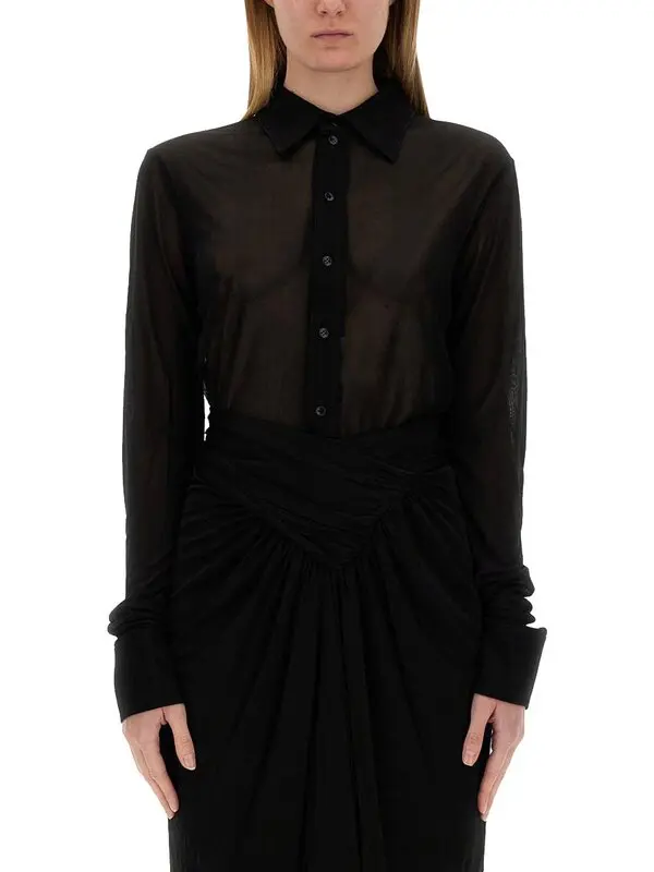 Saint Laurent Sheer Viscose Jersey Shirt - Black