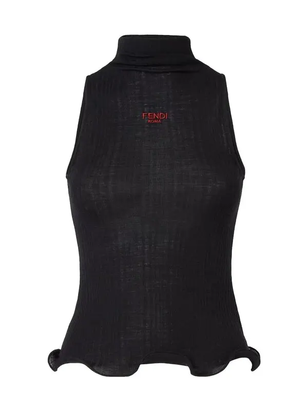 Fendi Logo Virgin Wool Top - Black