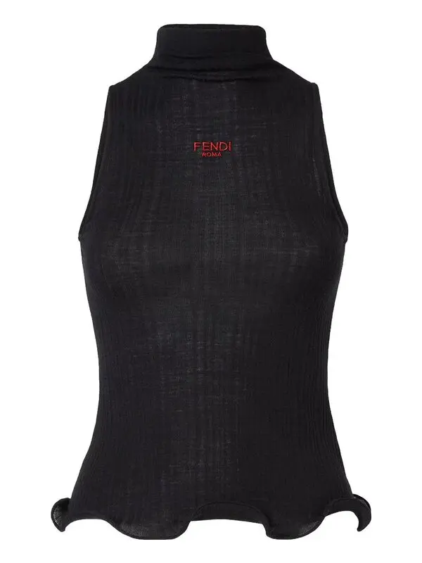 Fendi Logo Virgin Wool Top - Black