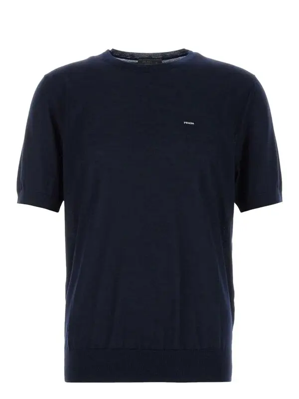 Prada Virgin Wool Short Sleeve Pullover - Blue